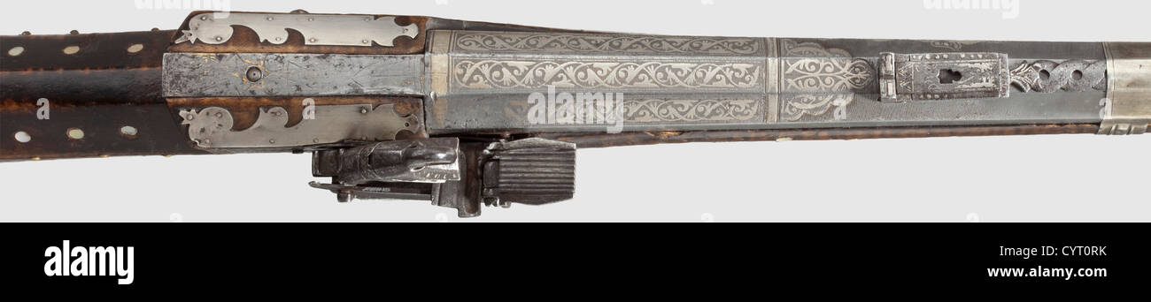 An Ottoman silver-inlaid miquelet-lock rifle,18th century Octagonal ...