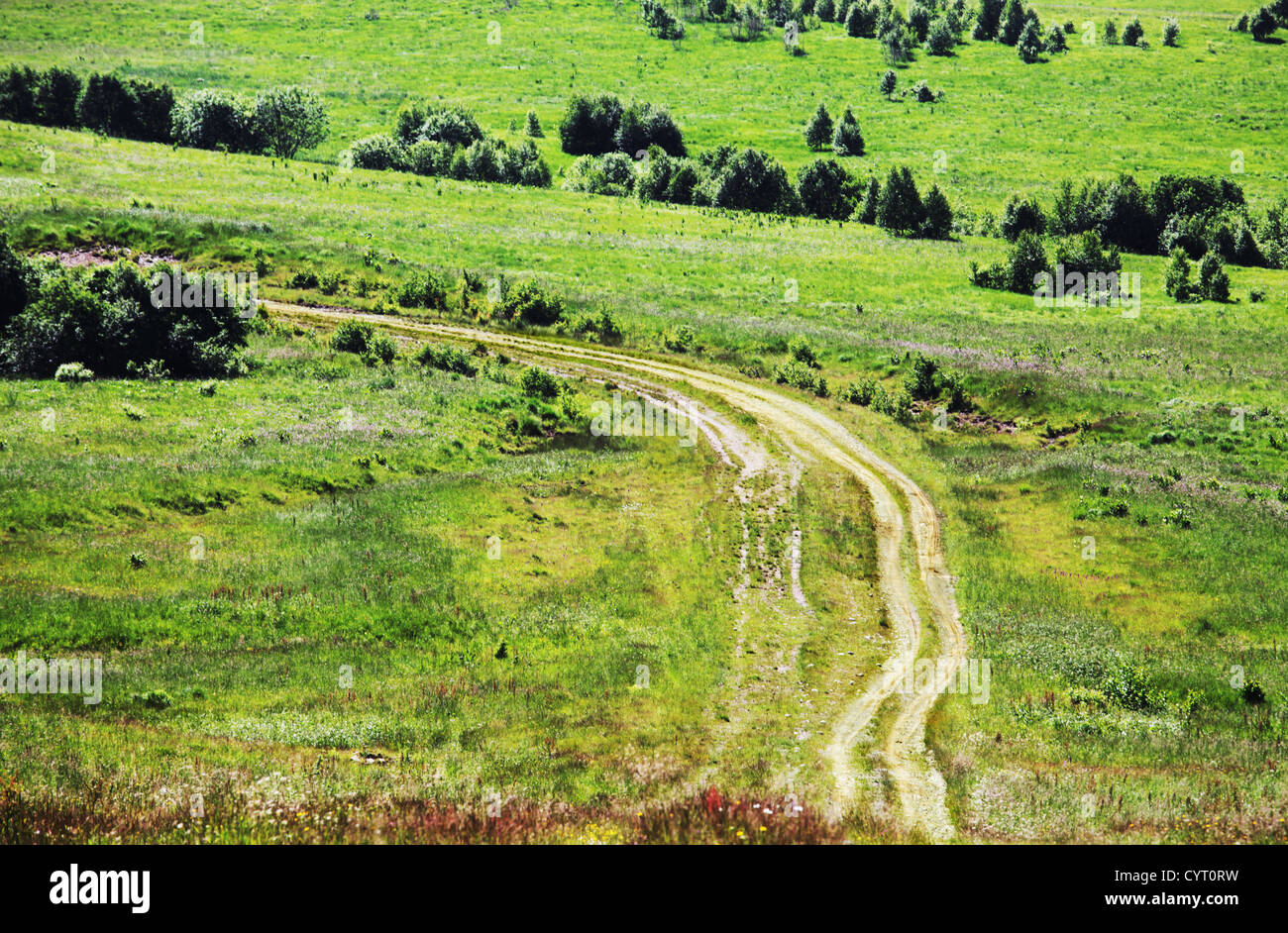Road in mountains meadow Stock Photo - Alamy