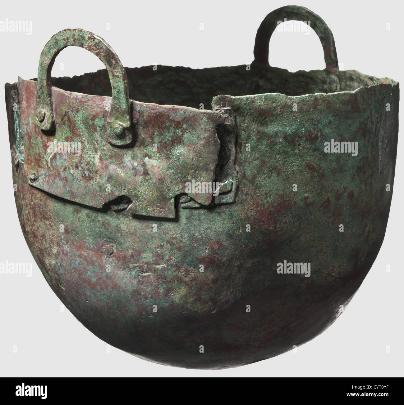 A cooking pot made from an Illyrian bronze helmet,5th/4th century BC ...