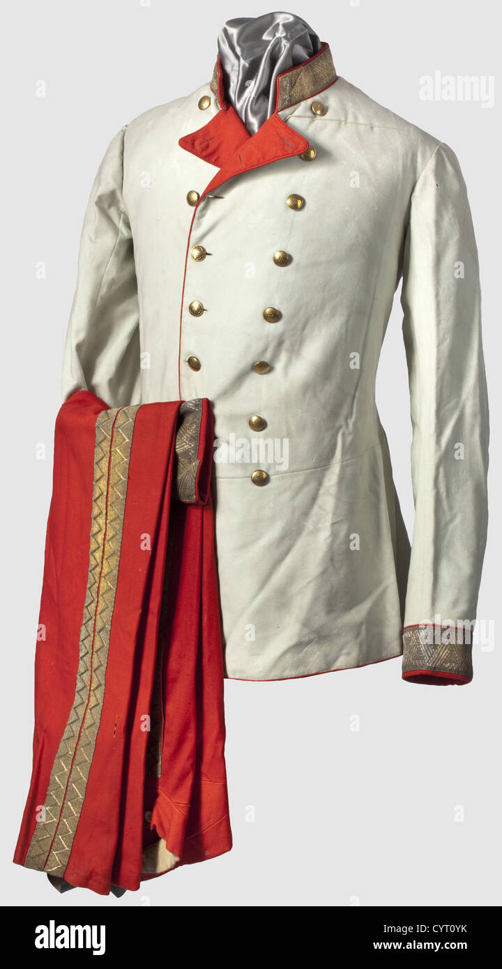 A generalïs uniform,tunic and trousers A white full dress tunic for ...