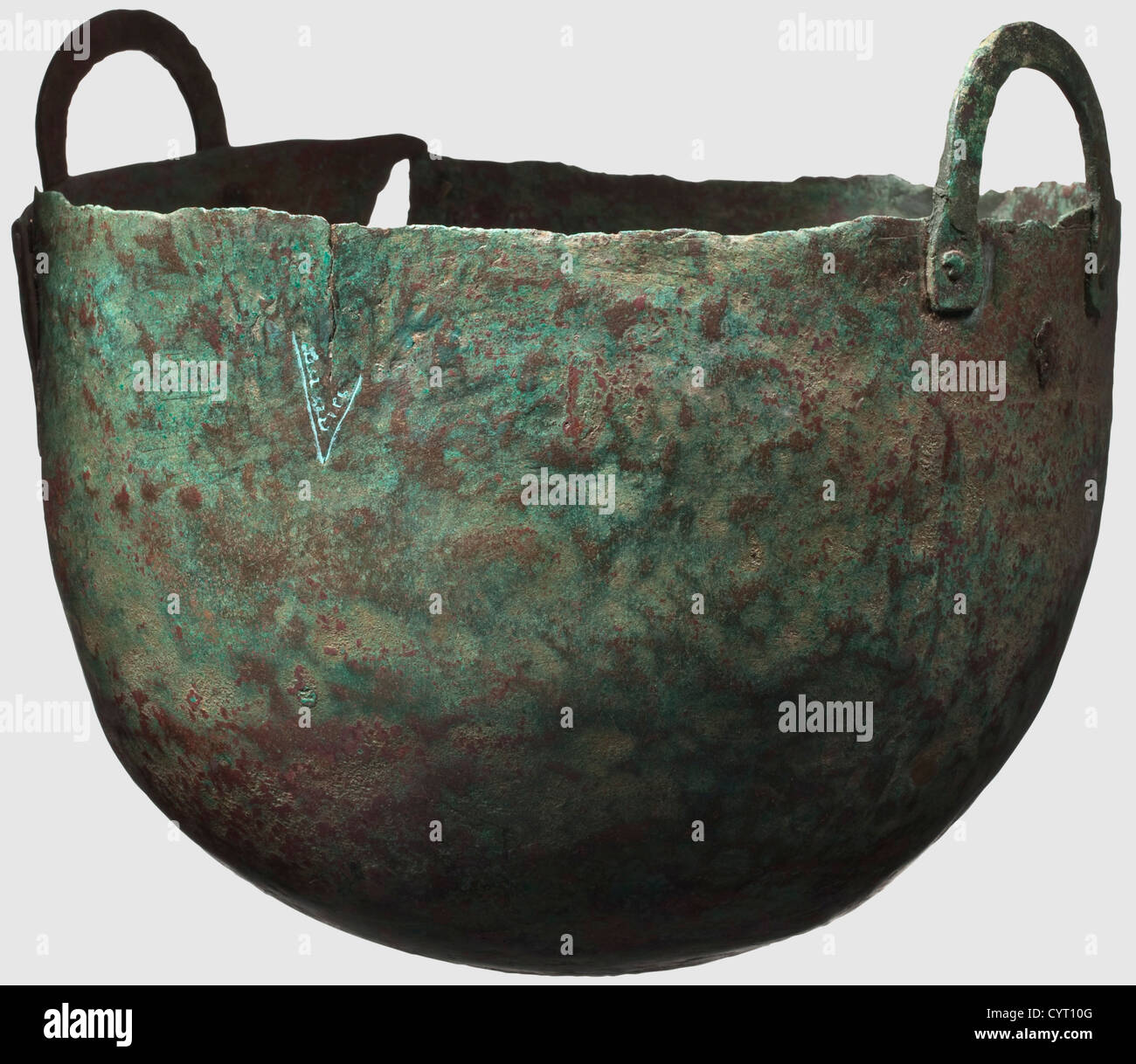 A cooking pot made from an Illyrian bronze helmet,5th/4th century BC ...