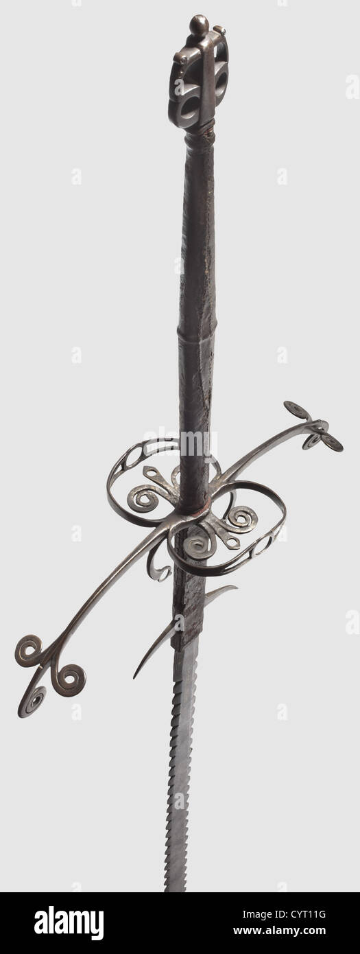 An Austrian two-handed flamberge,around 1590 A double-edged blade with ...