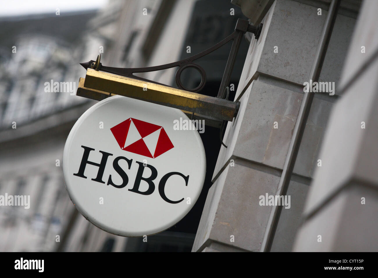 A hanging sign for the HSBC Bank in Regent Street London Stock Photo ...