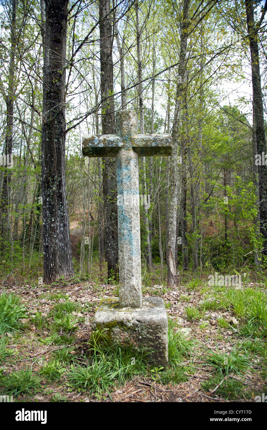 stone cross at the forest in arenas village spain Stock Photo - Alamy
