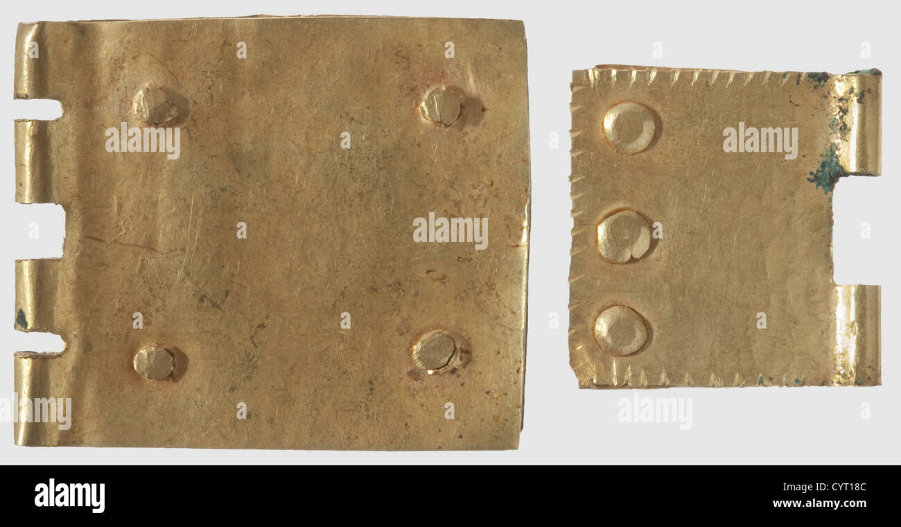 Two golden Germanic belt plates,4th - 7th century A.D. Mountings of ...