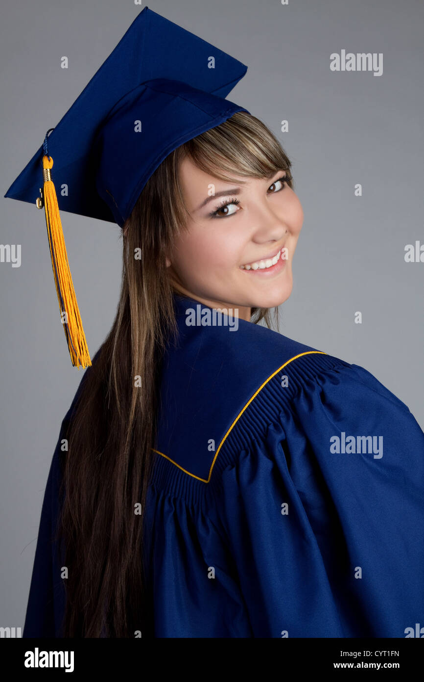 Smiling high school graduation girl Stock Photo - Alamy