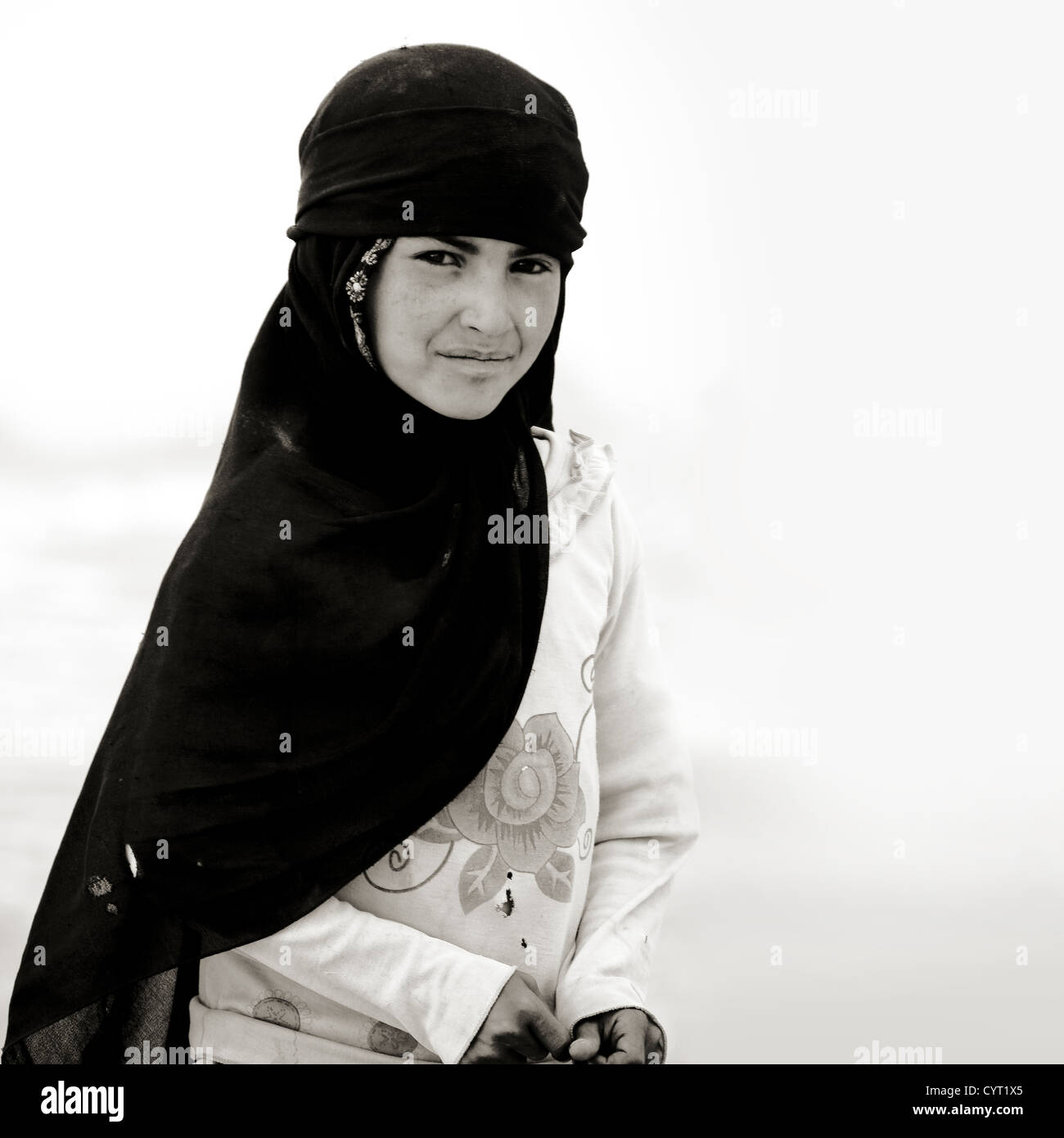 Black And White Portrait Of A Girl Wearing A Niqab, Al Hajjara, Yemen ...