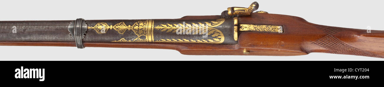 An Indian gold-inlaid percussion rifle,end of 19th century Older barrel ...