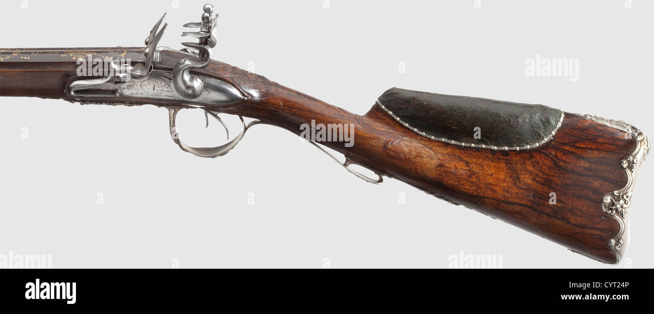 A double-barreled,silver-mounted flintlock shotgun,Carles Simon,Paris ...