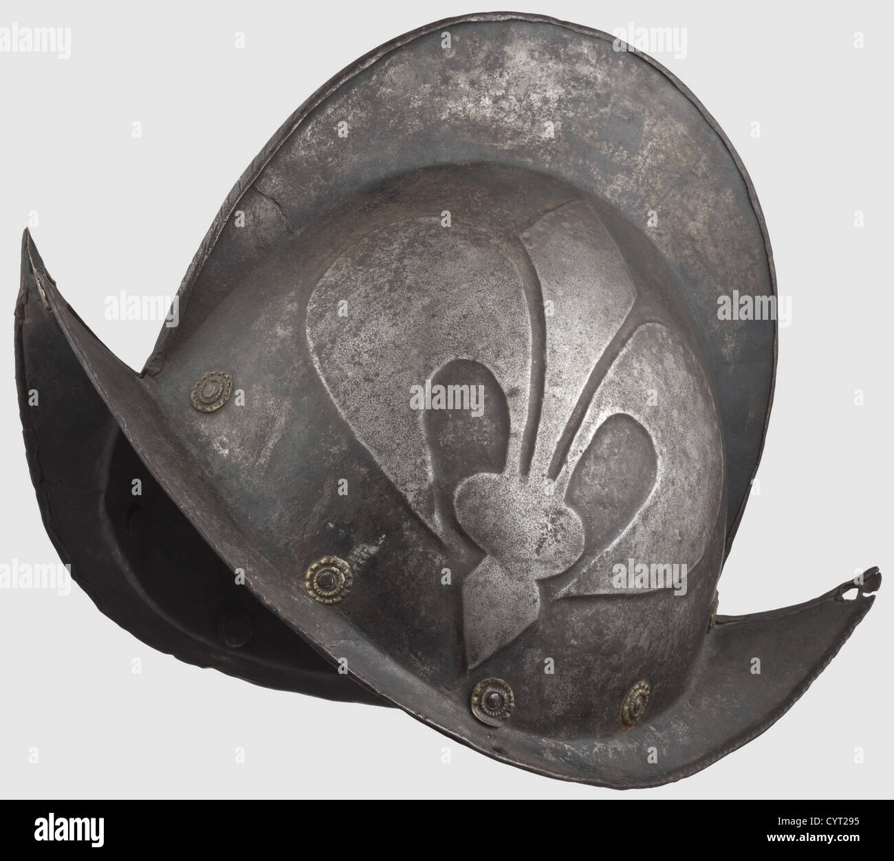 A German morion,circa 1600 With two-piece,blackened skull,high turned ...