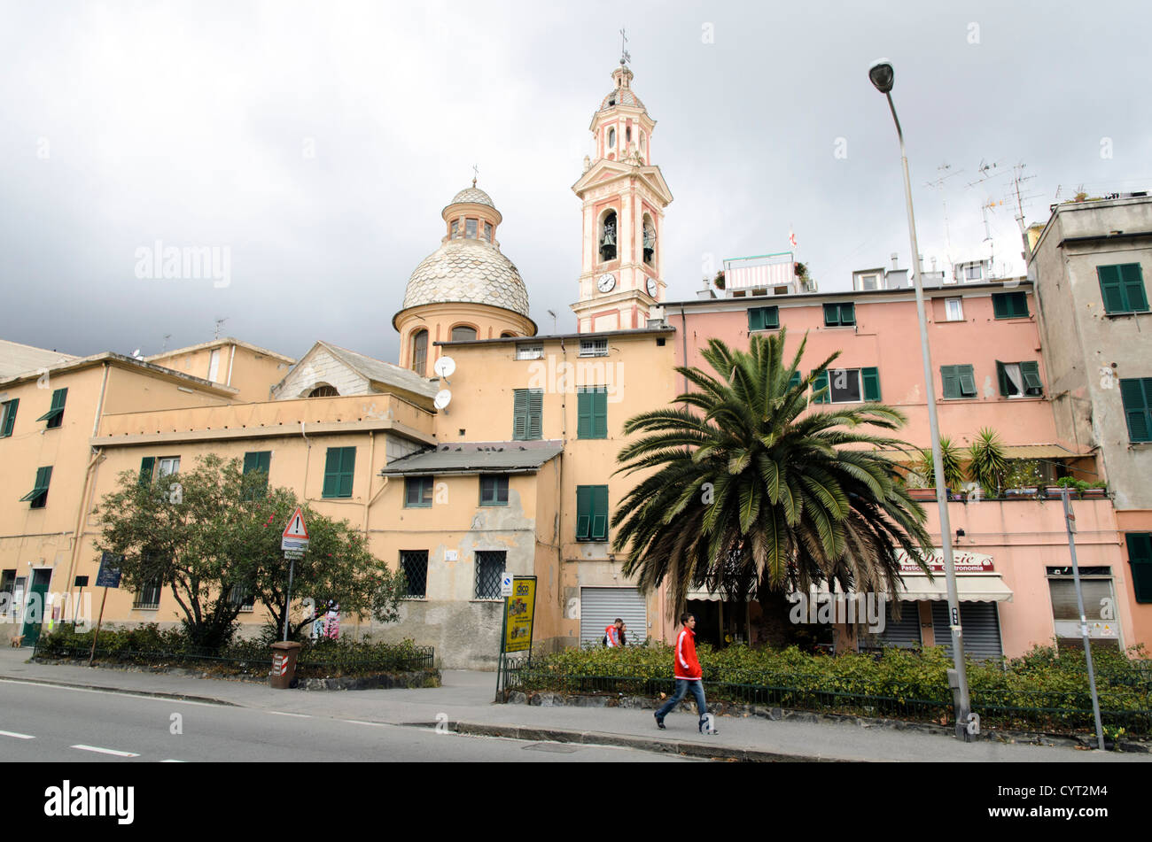 Belltower of sant'Ambrogios church in Voltri - Genoa, Italy Stock Photo ...