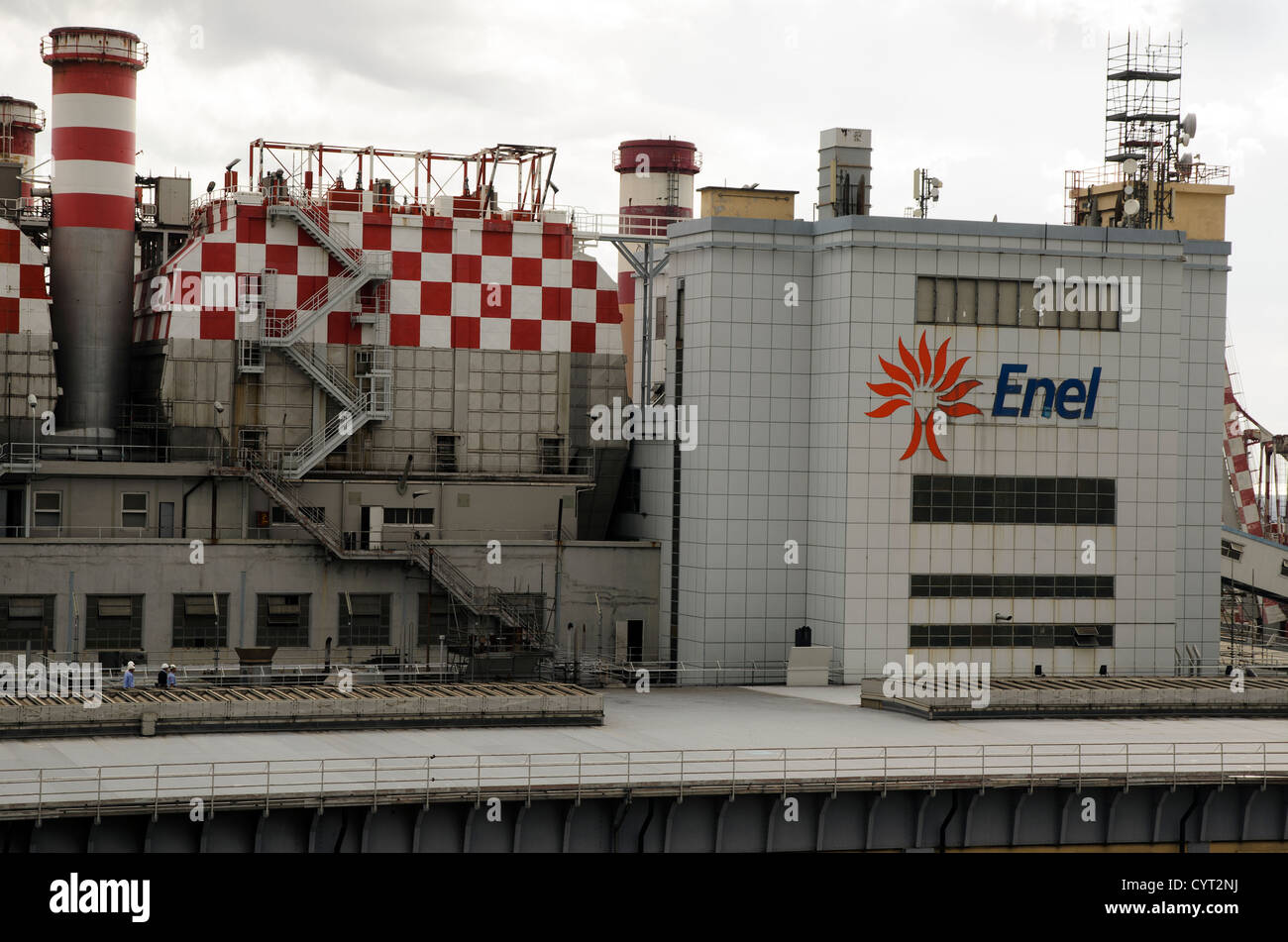 Enel power station in front of the Lighthouse - Genoa, Italy Stock ...