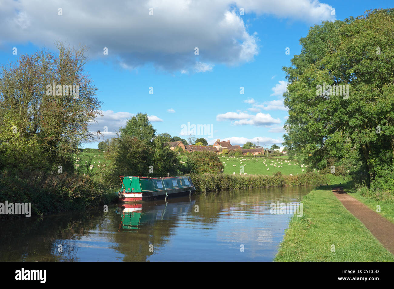 Narrowboat moored on the Worcester and Birmingham Canal at Stoke Pound ...