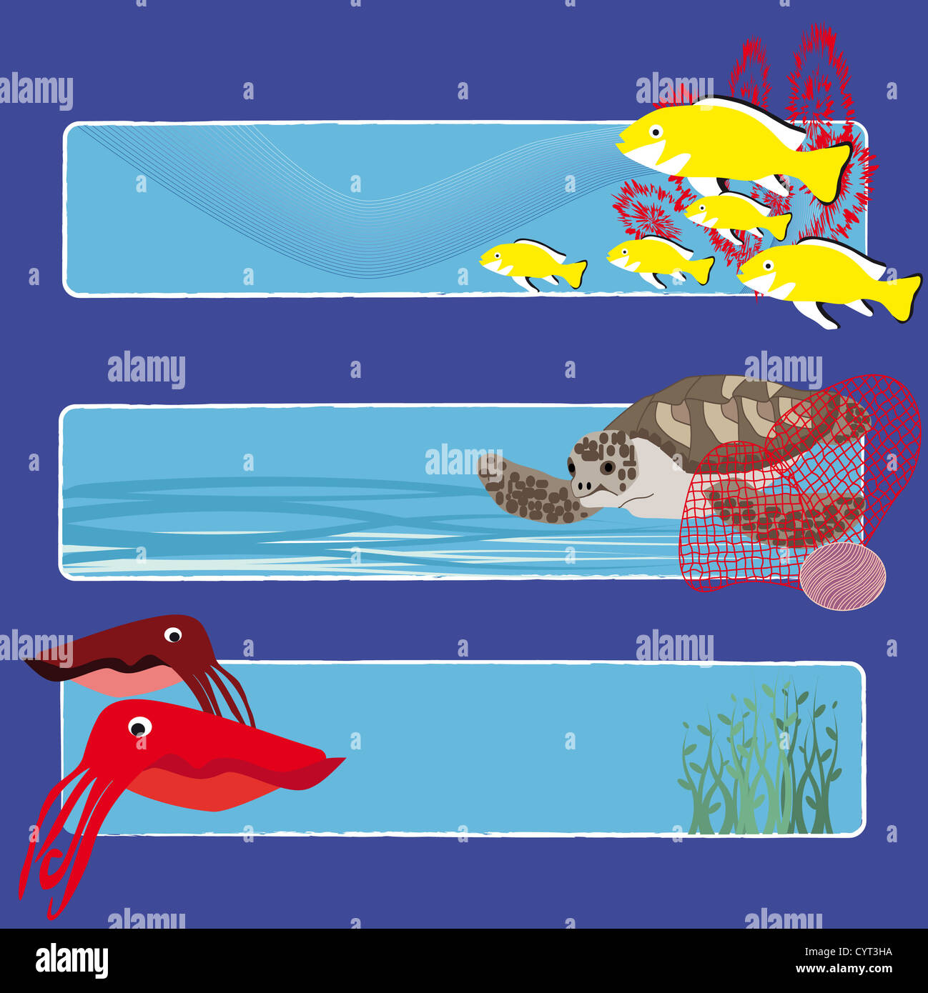 three tropical fish banners no text indicate sea world creatures Stock ...