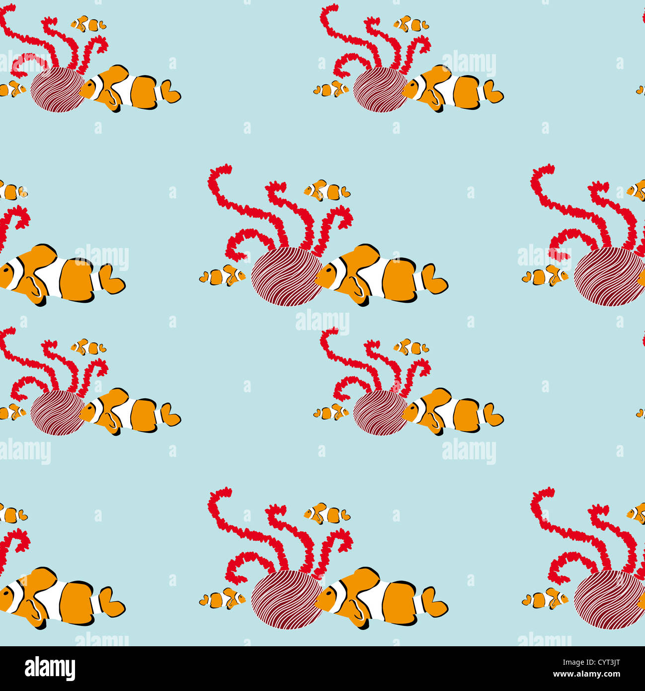 seamless colorful clownfish pattern with a piece of coral reef Stock ...