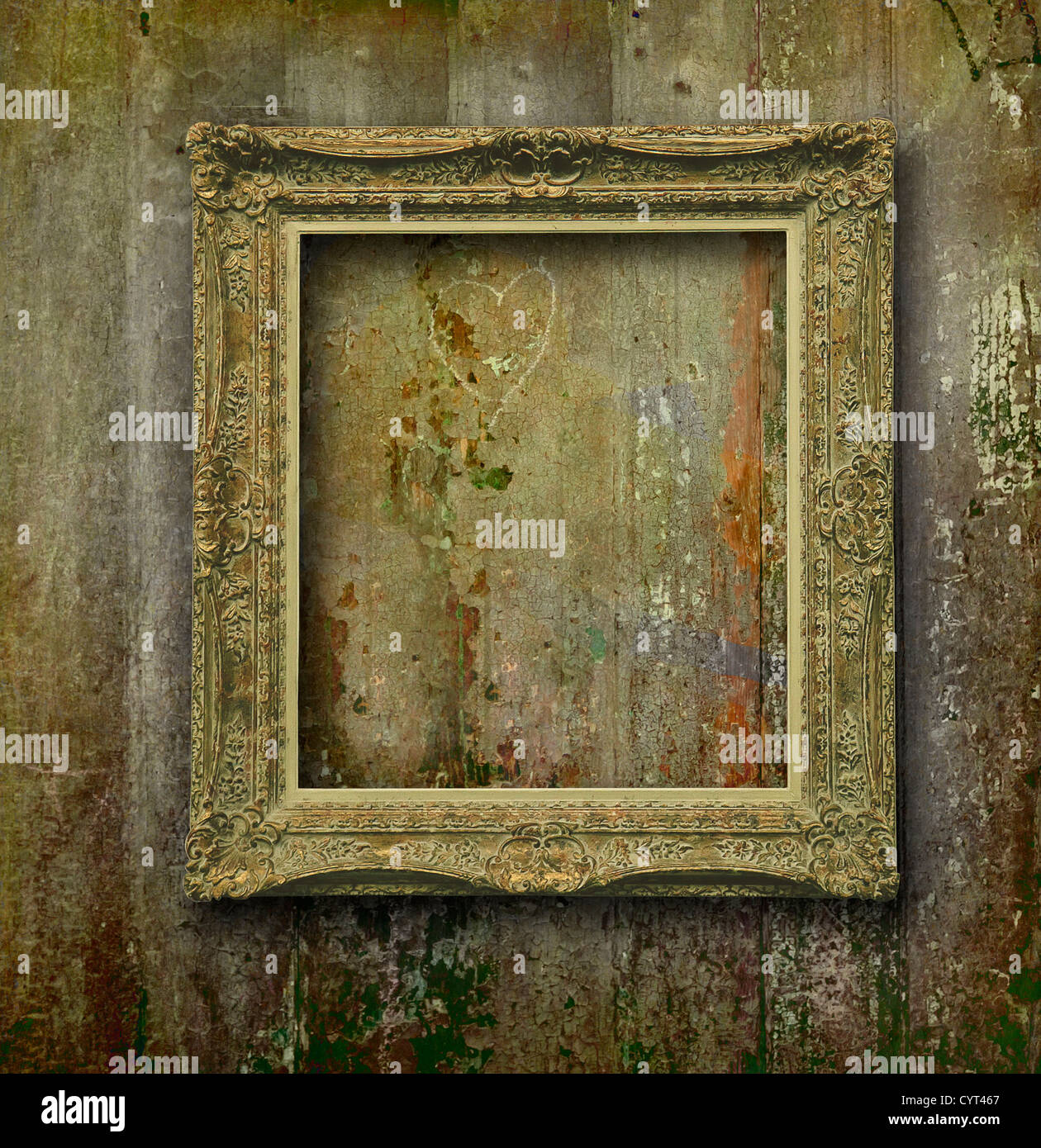 Golden baroque frame on grunge wood wall Stock Photo - Alamy