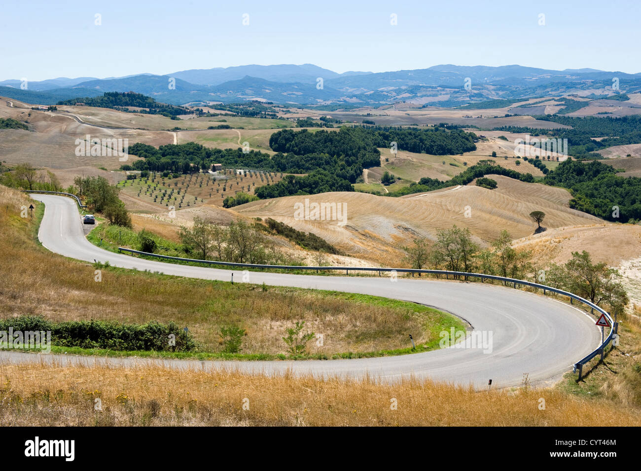 A road with hairpin bend in the landscape of Tuscany in Italy Stock ...