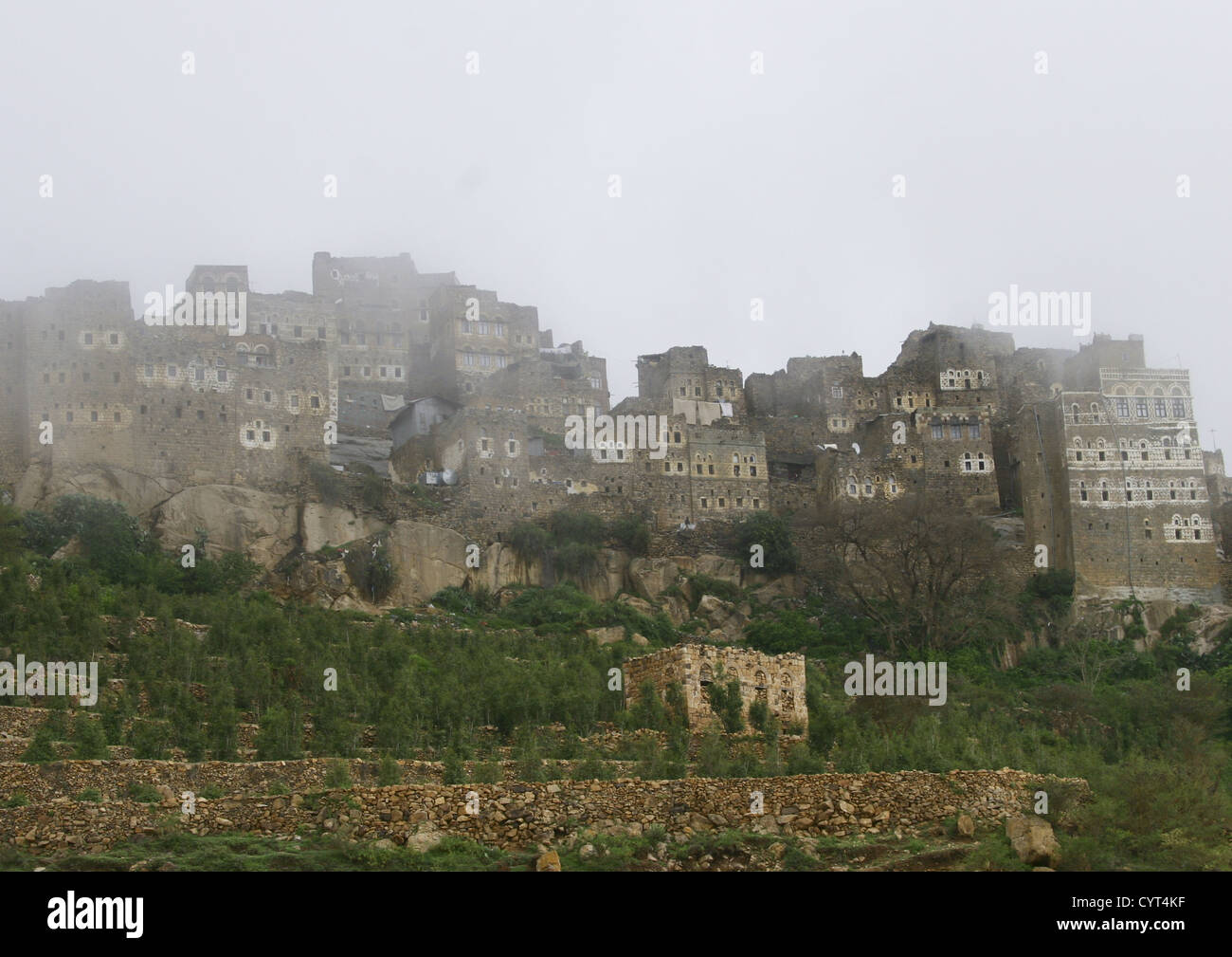 Al Hajjarah Village In The Fog, Jabal Haraz , Yemen Stock Photo - Alamy