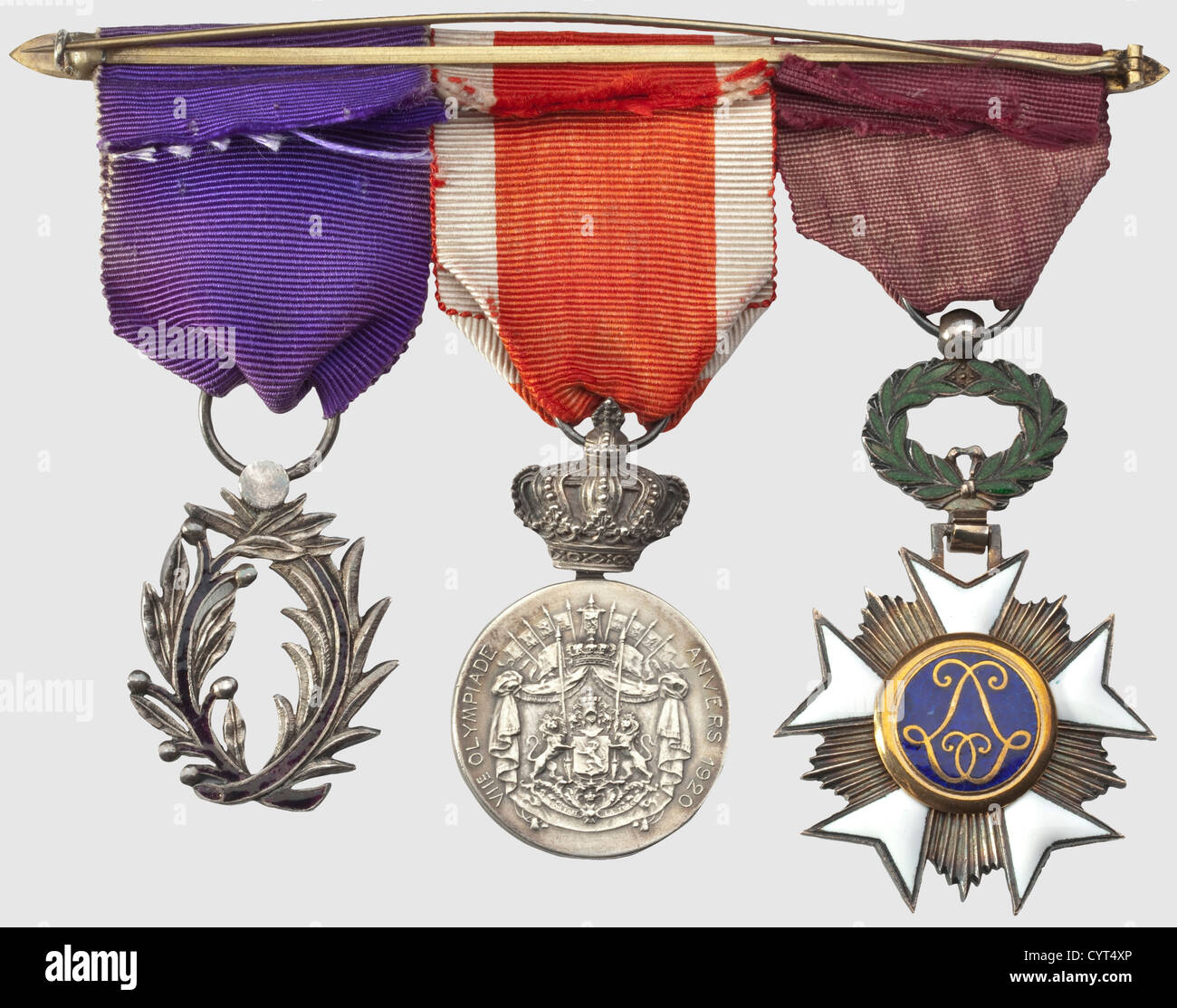 A Belgian three-piece order clasp,with the rare Olympic silver medal ...