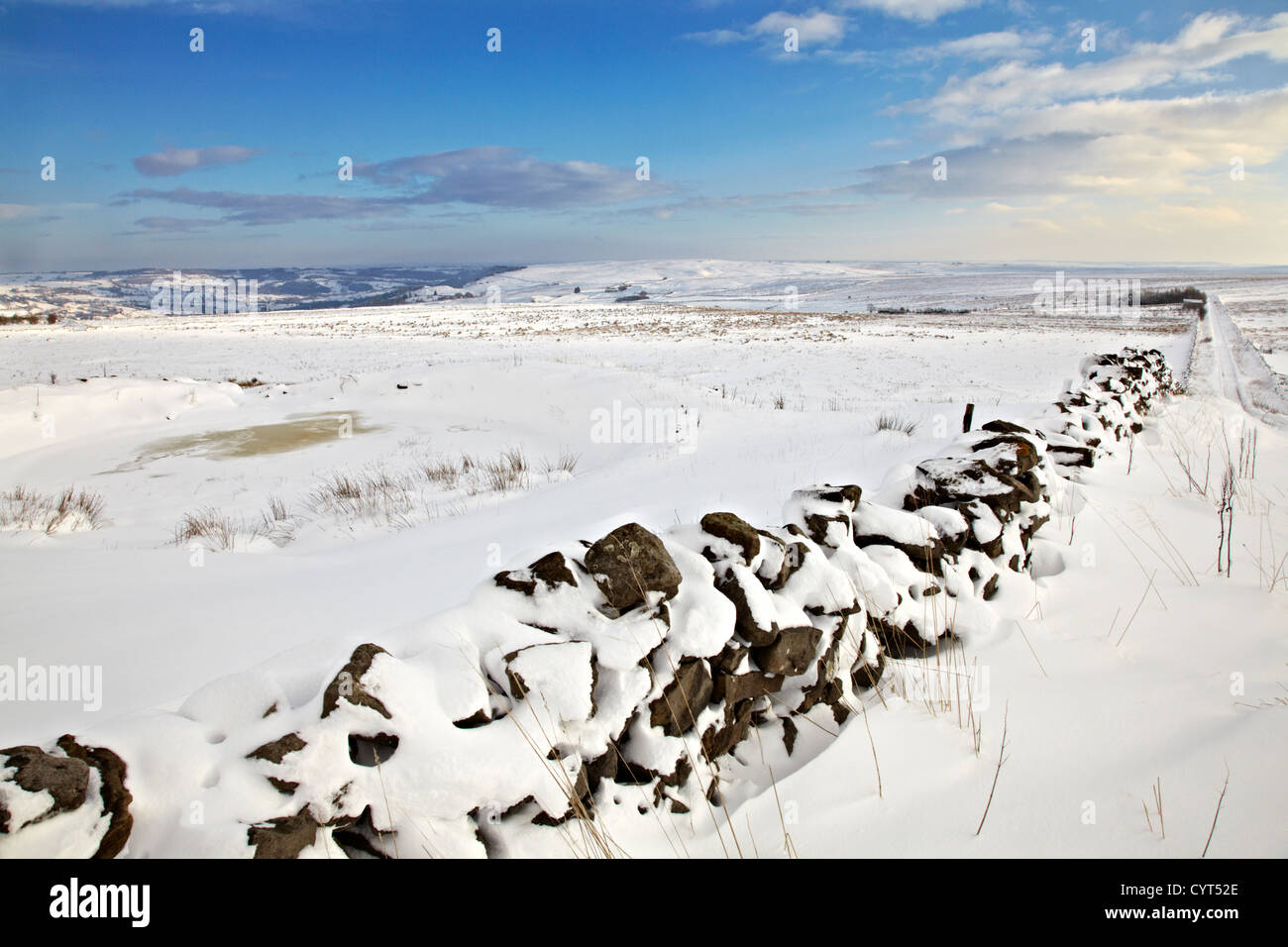 Flooded and frozen Bell Pit after heavy snowfall in Nidderdale, North ...