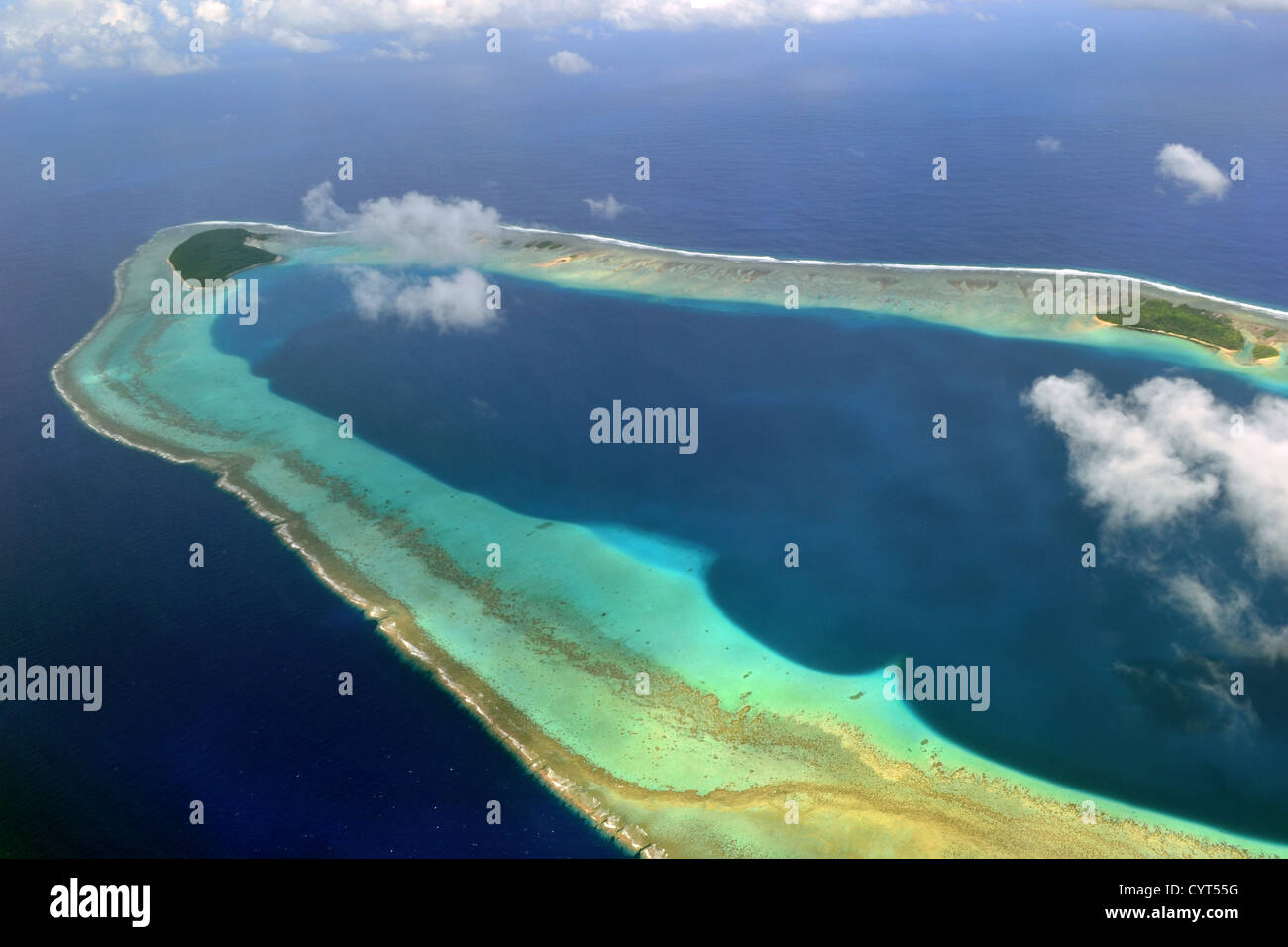 Aerial view of Micronesian atoll near Chuuk, Federated States of ...