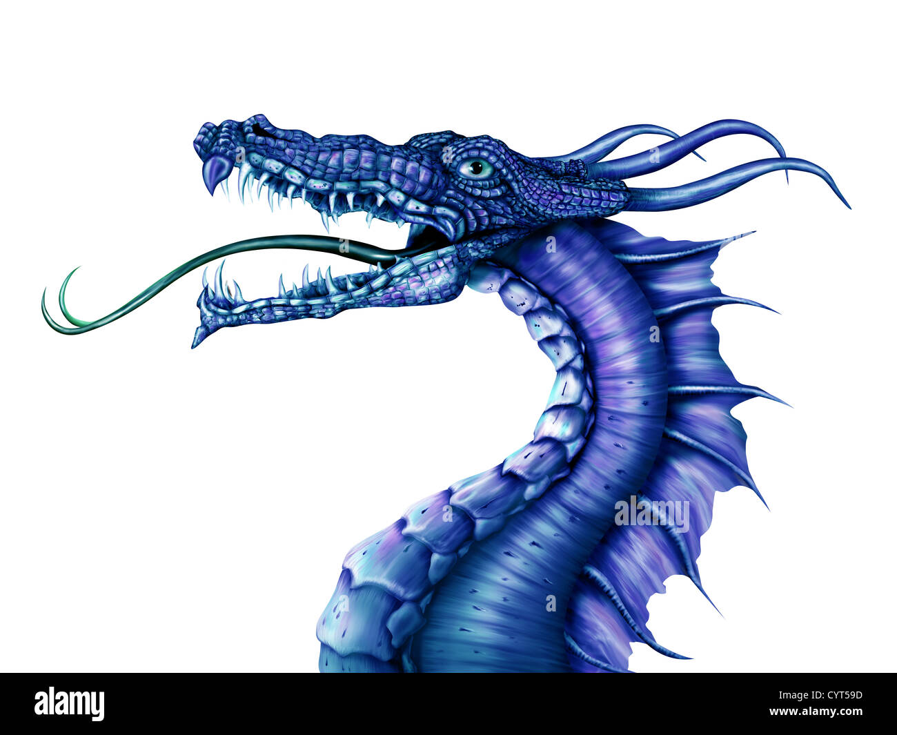 Illustration of a fierce blue dragon on a white background Stock Photo ...