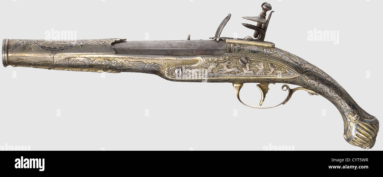 A balkan turkish flintlock pistol with silver niello hi-res stock ...