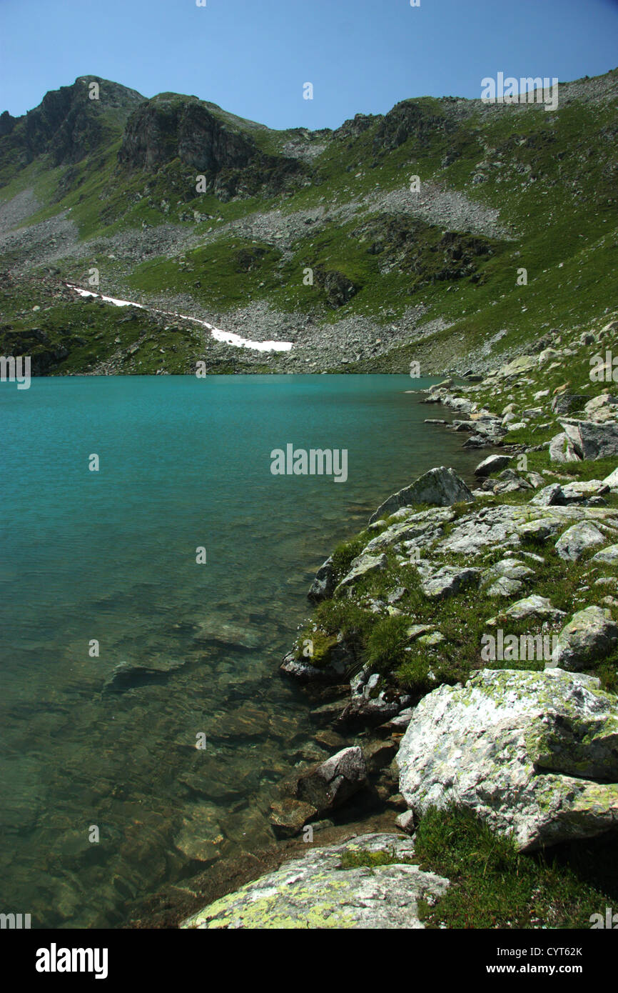 Mountain landscape of a calm idyllic place of nature, a paradise view ...