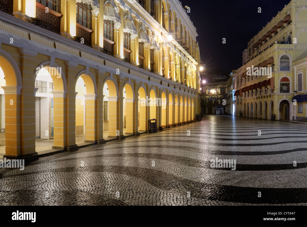 Macao landmark - Senado Square with European buildings and elegant wavy ...