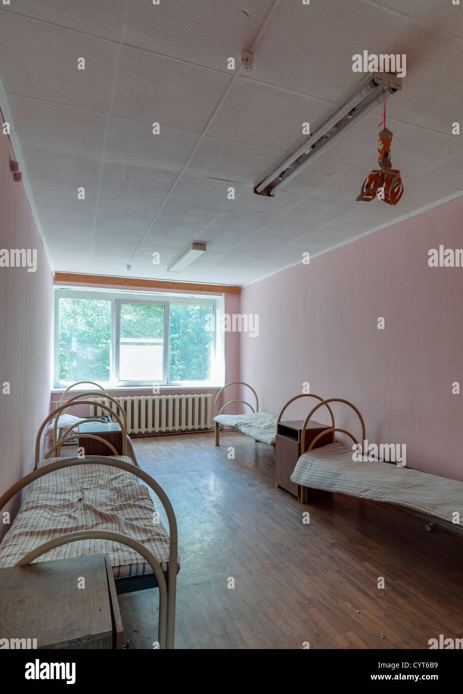 cheap camping interiors motel hotel soviet russia Stock Photo - Alamy