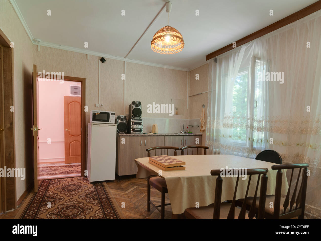 cheap camping interiors motel hotel soviet russia Stock Photo - Alamy