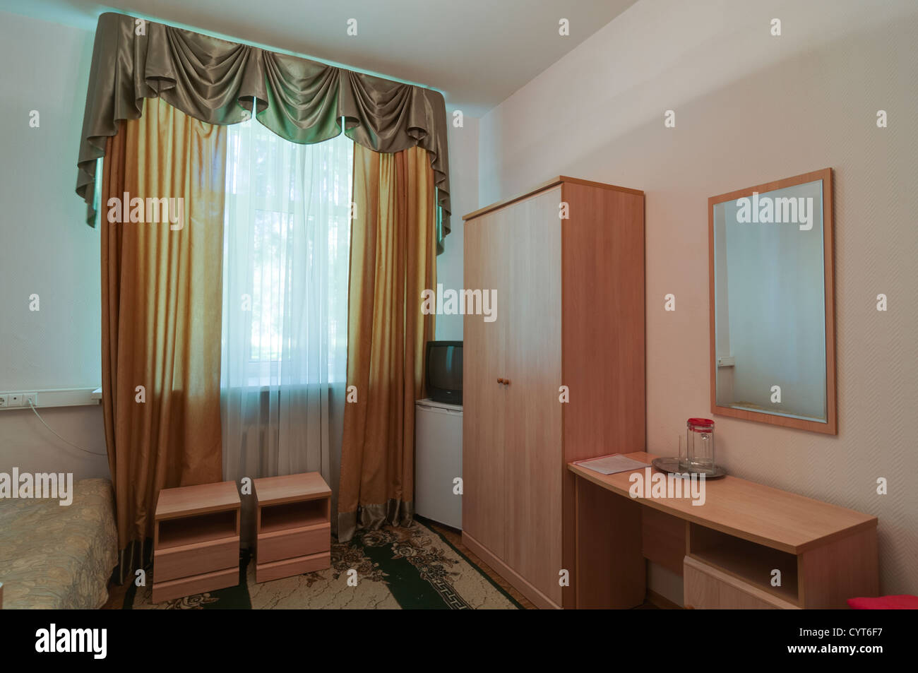 cheap camping interiors motel hotel soviet russia Stock Photo - Alamy