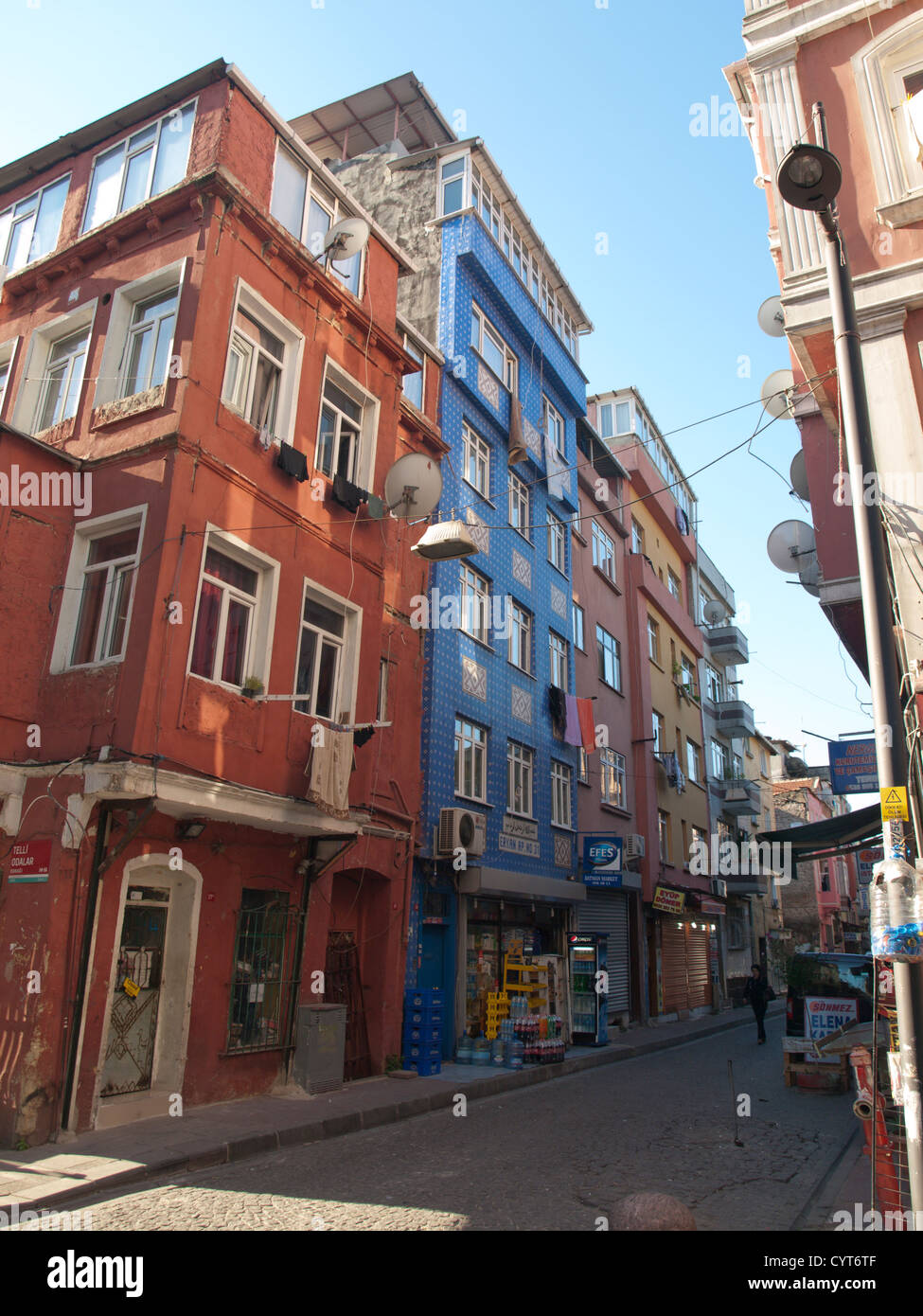 Street scene near Sultan Ahmed mosque in Istanbul Turkey, an area with ...