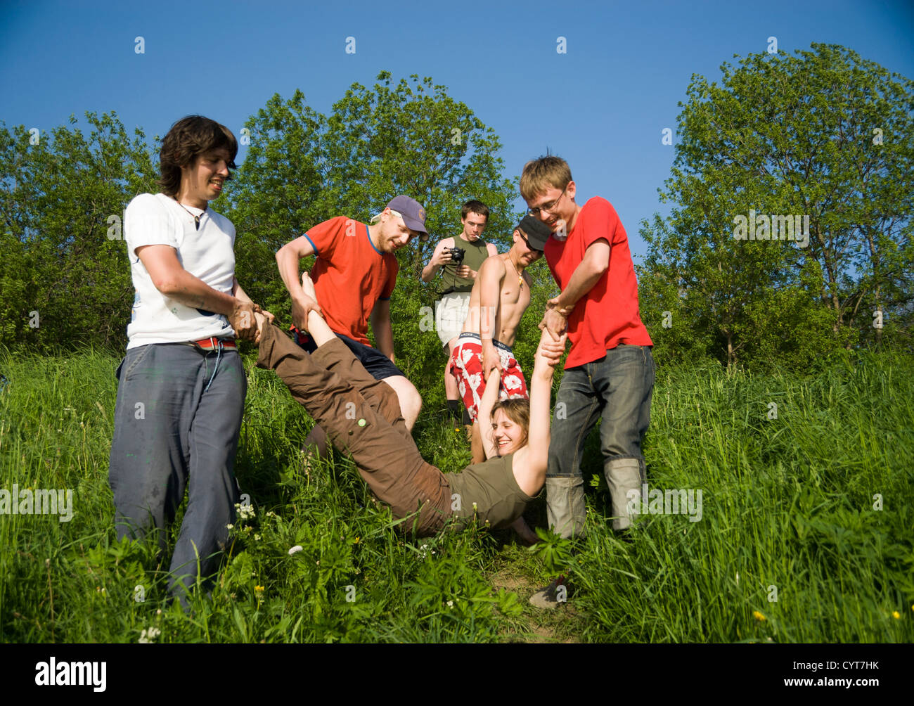 people having fun boys girl woman men river happy friends together ...