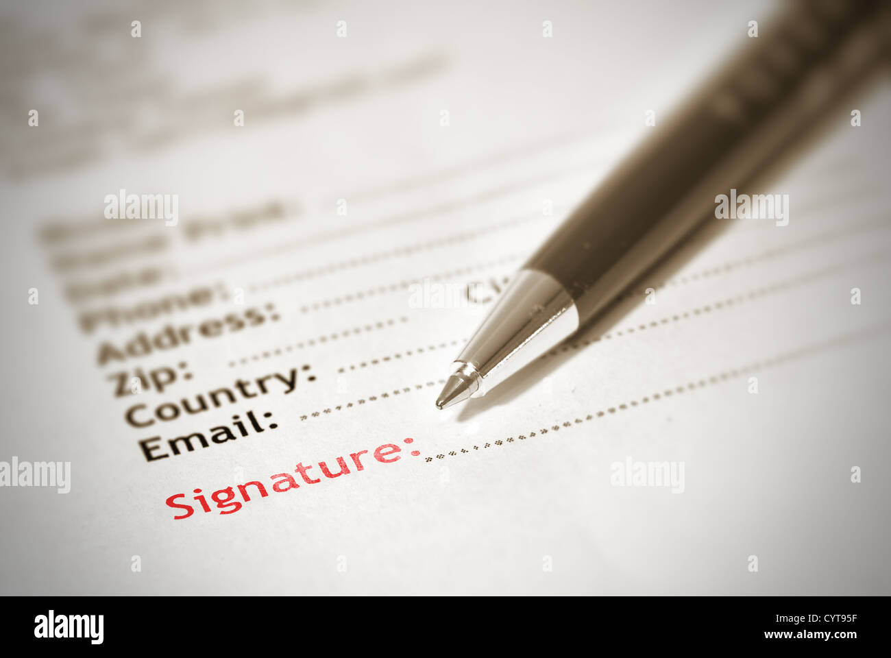 Signature on paper with pen in brown color Stock Photo - Alamy