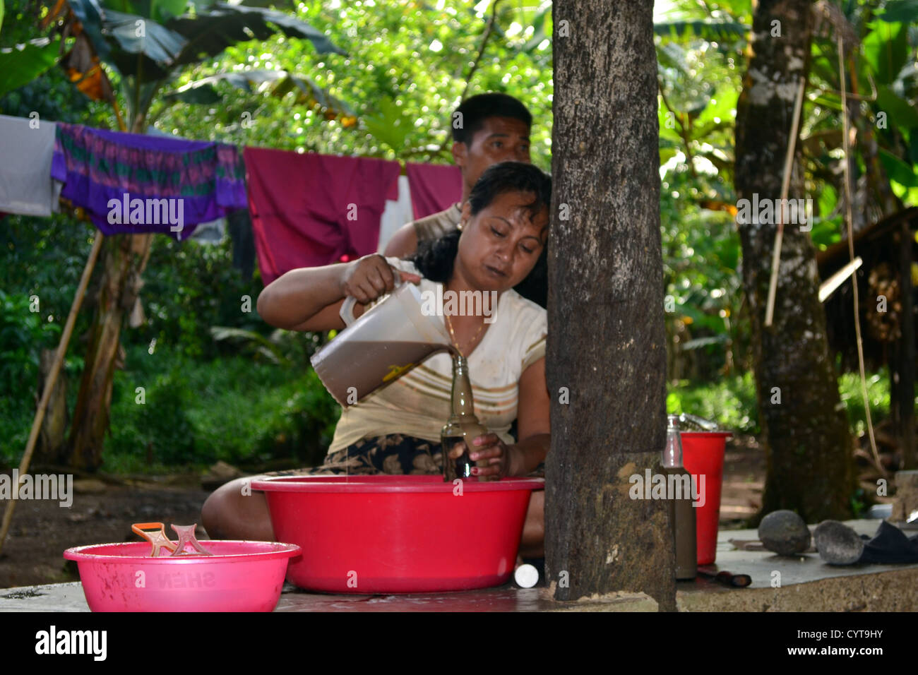 Woman preparing Sakau, traditional Micronesian beverage, Madolenihmw ...