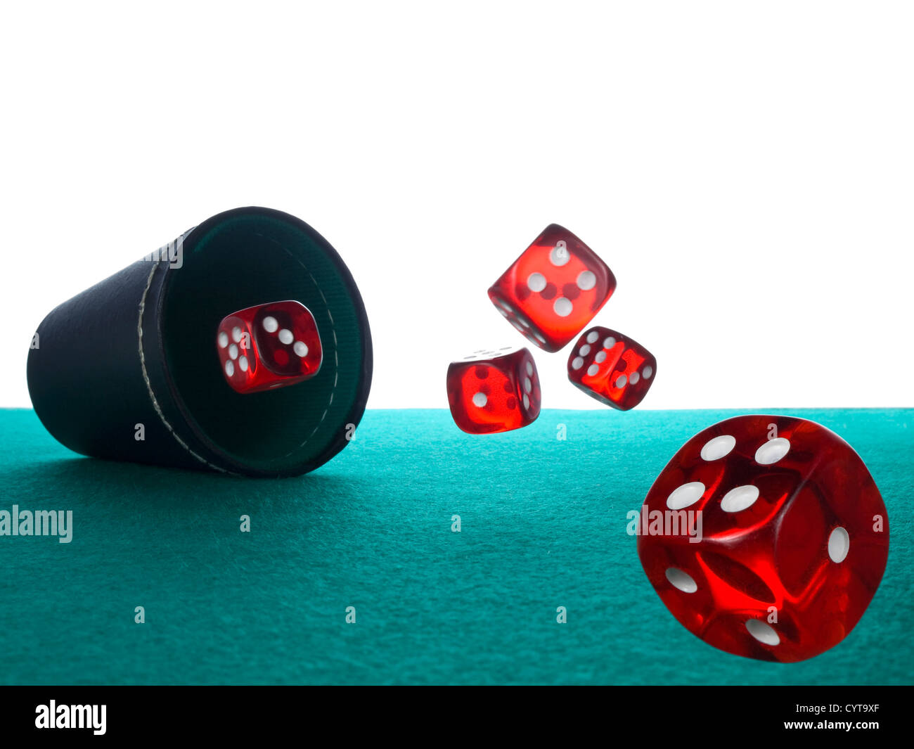 Five red dices after being thrown from the shaker Stock Photo - Alamy