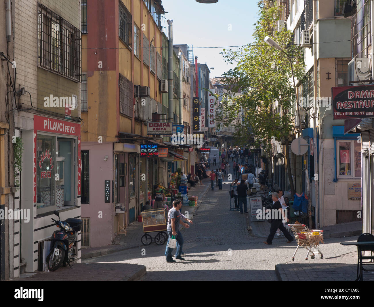 Street scene near Sultan Ahmed mosque in Istanbul Turkey, an area with ...