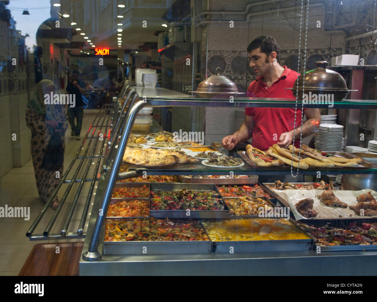 Window shopping in Turkish take away fast food shop In Istanbul Turkey ...