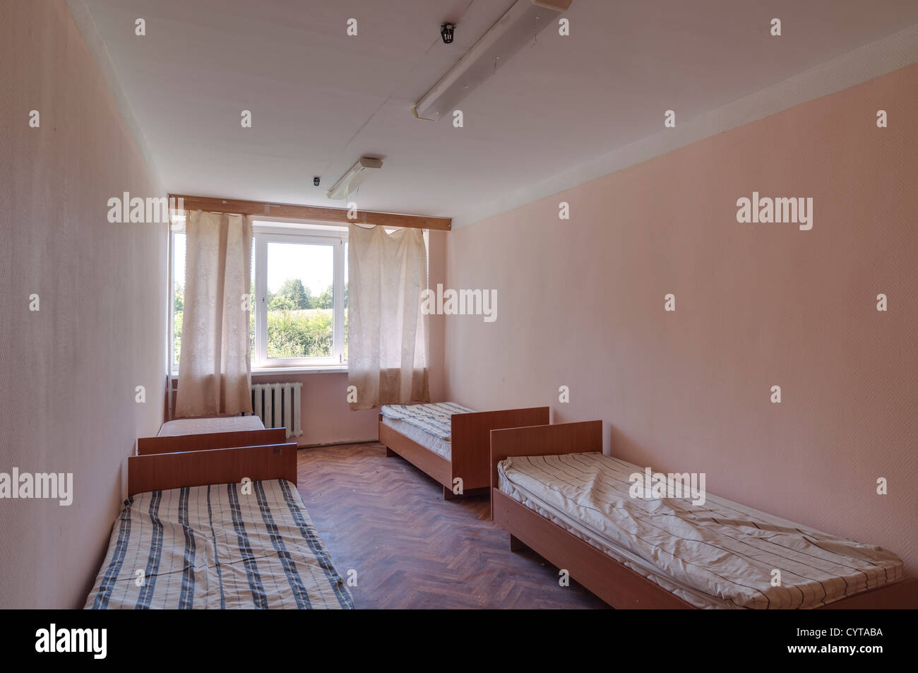 cheap camping interiors motel hotel soviet russia Stock Photo - Alamy