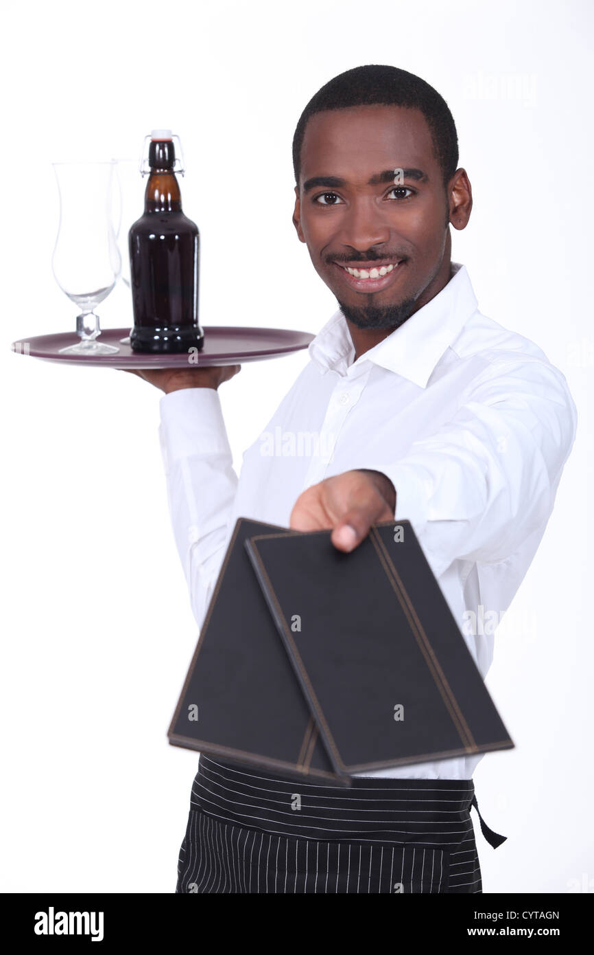 Smiling waiter with moustache hi-res stock photography and images - Alamy