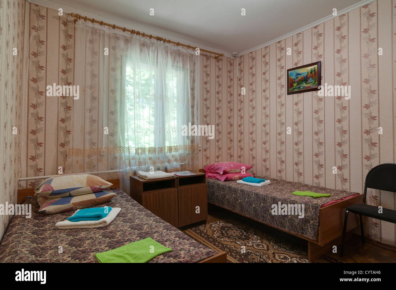 cheap camping interiors motel hotel soviet russia Stock Photo - Alamy