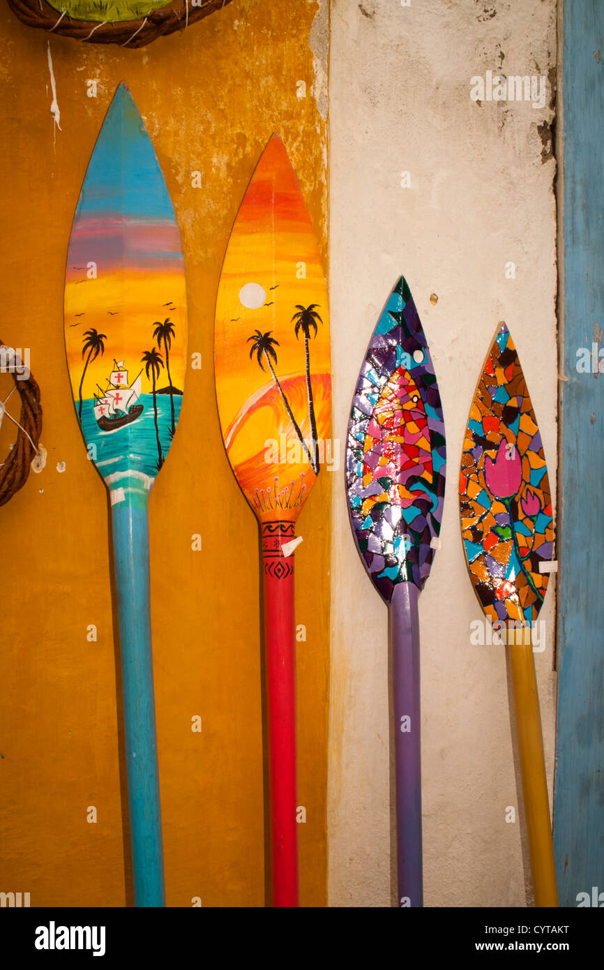 Local handicraft art in street shops at Paraty historic town, Rio de ...
