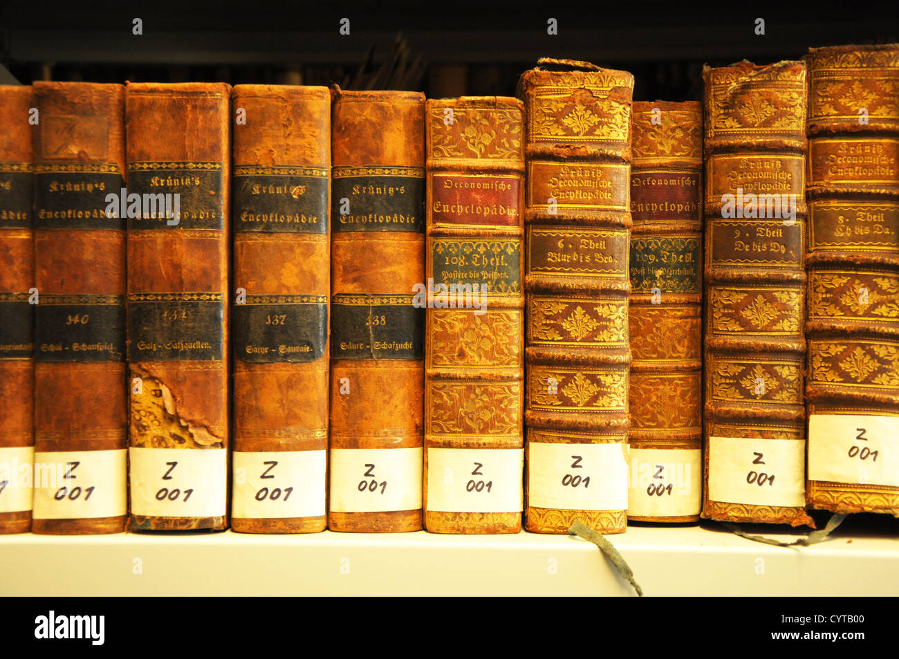 old yellow vintage books in library showing education concept Stock ...