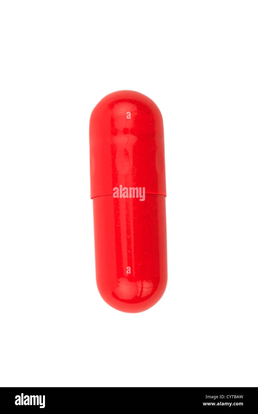 Red capsule pill isolated on white with clipping path included Stock ...