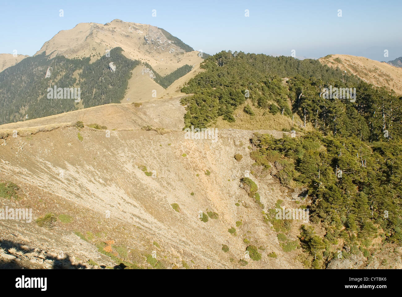 Golden grassland and dangerous ravine in the high mountain Stock Photo ...