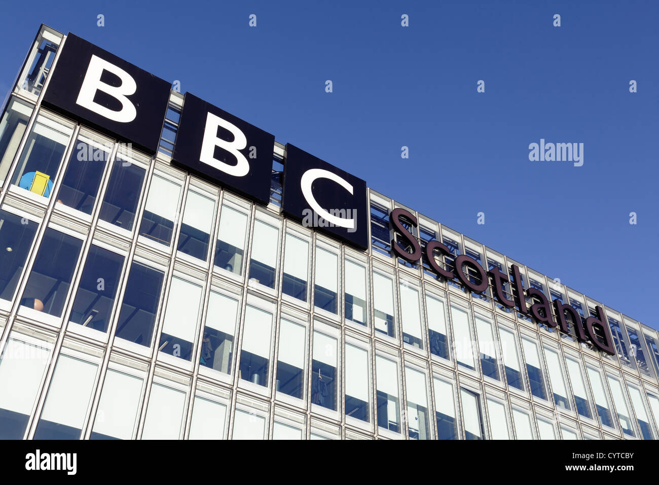 BBC Scotland sign on the Pacific Quay Headquarters building in Glasgow ...