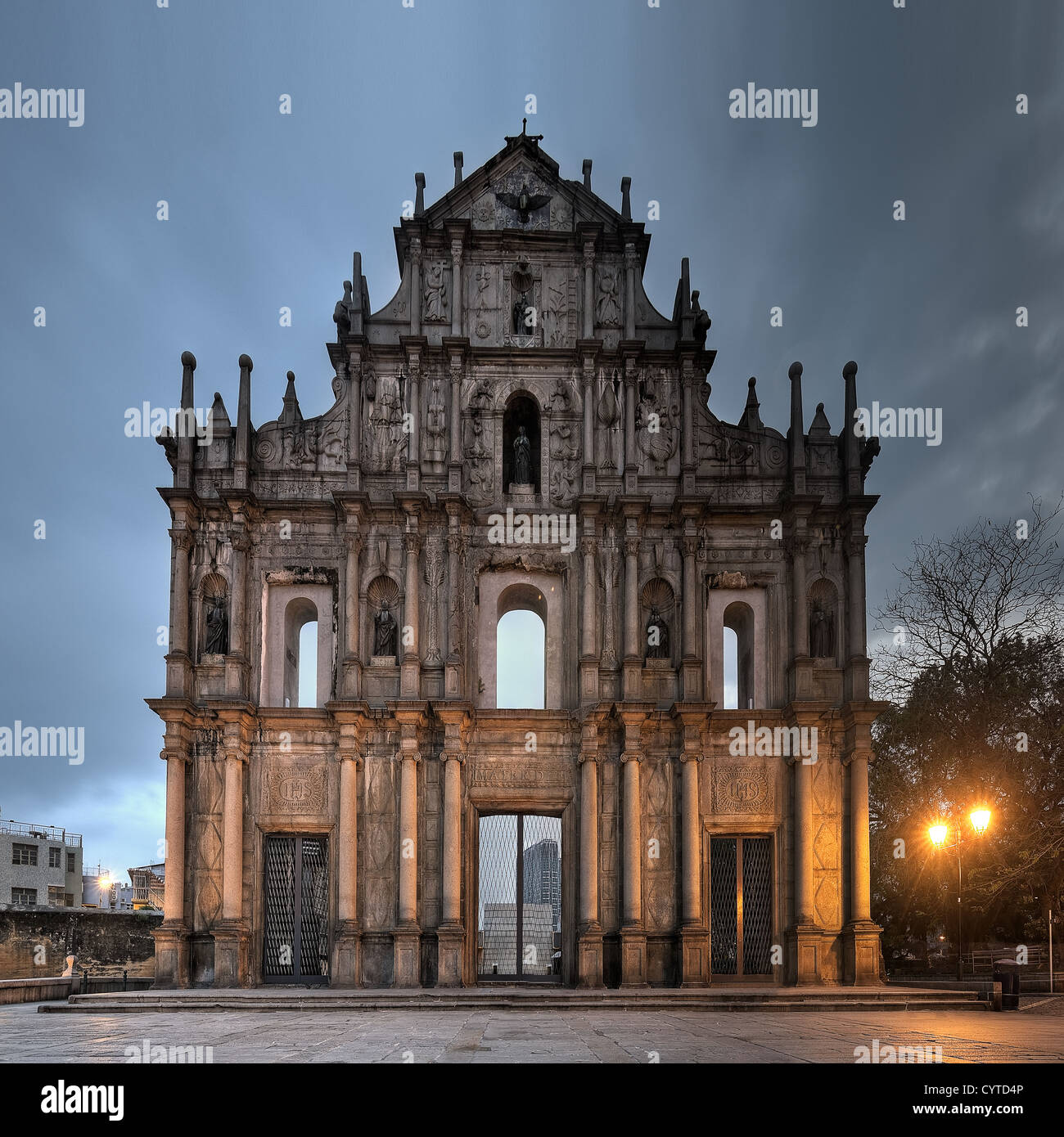 Ruins of St. Paul's, the famous landmark in Macau(Macao) in night Stock ...