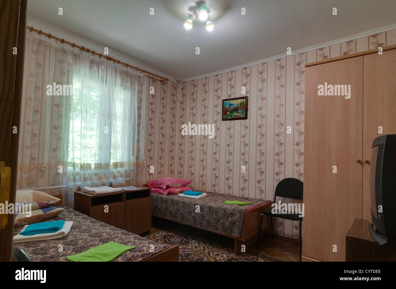 cheap camping interiors motel hotel soviet russia Stock Photo - Alamy
