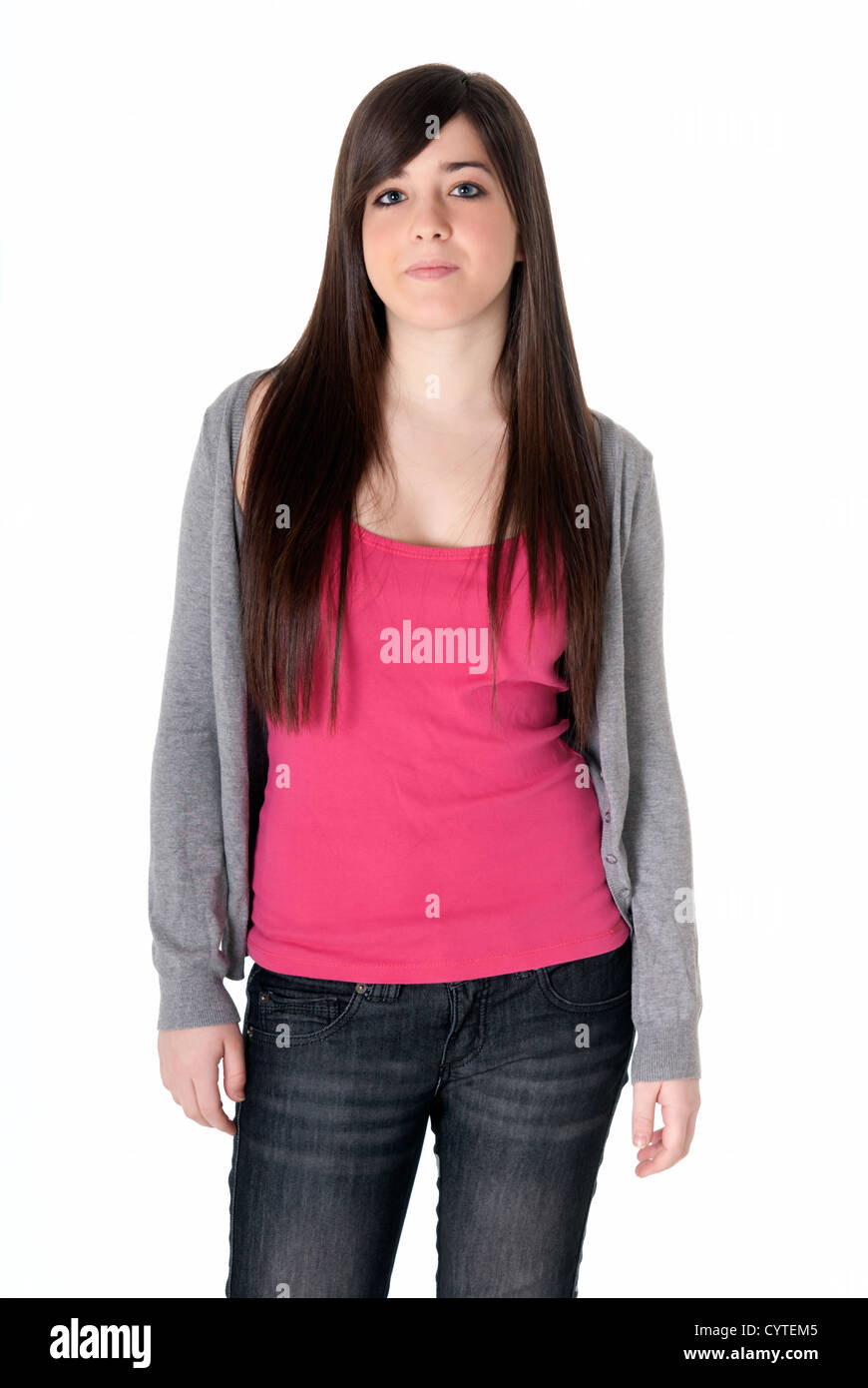 young girl standing isolated on white background Stock Photo - Alamy